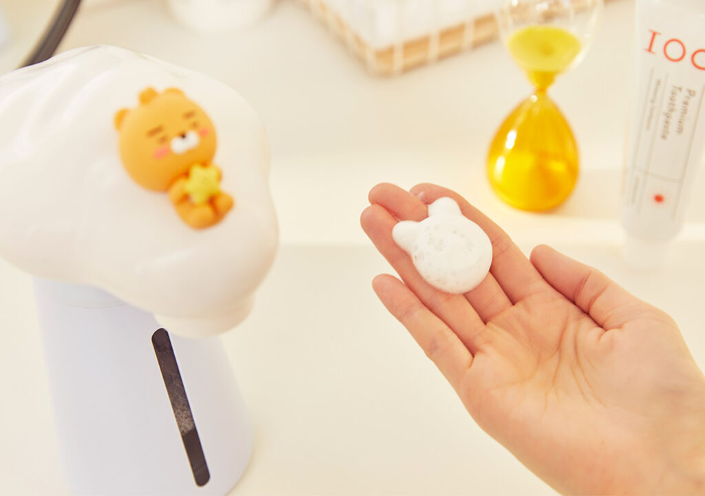Kakao Friends Auto-Hand Wash Forms A Ryan-Shaped Foam Bubble
